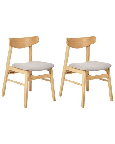 Set van 2 eetkamerstoelen SMILEY Hout Lichtbruin/grijs | Beliani.be