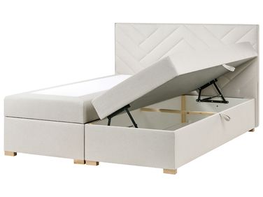 Pat boxspring cu depozitare ESQUIRE 180 x 200 cm Alb-murdar | Beliani.ro