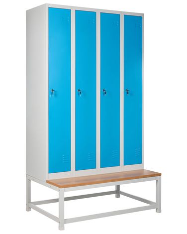 Spind mit 4 Türen und Sitzbank ATHLETE Metall Grau / Blau | Beliani.de