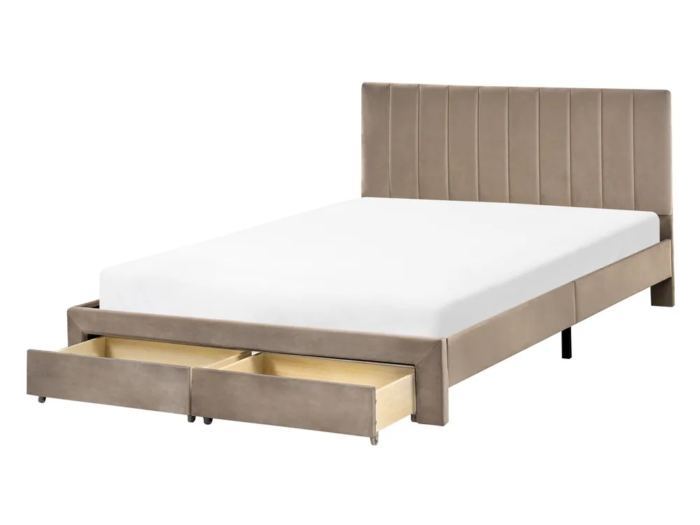Bett mit Schubladen Samtstoff LIEVIN 140 x 200 cm Hellbeige | Beliani.de
