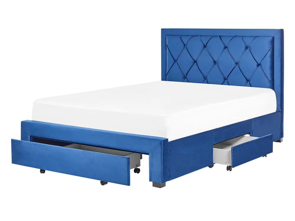 Bett mit Schubladen Samtstoff LIEVIN 140 x 200 cm Hellbeige | Beliani.de
