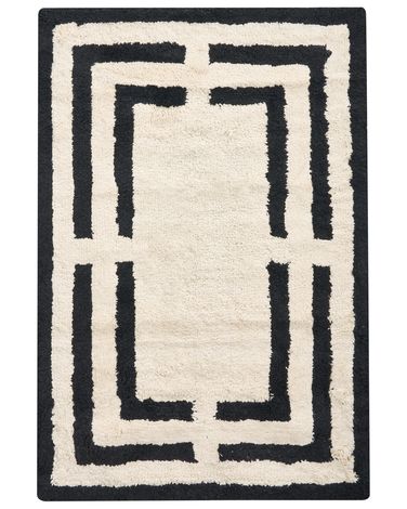 Bademåtte RISALU Sort/beige 60 x 90 cm Bomuld | Beliani.dk