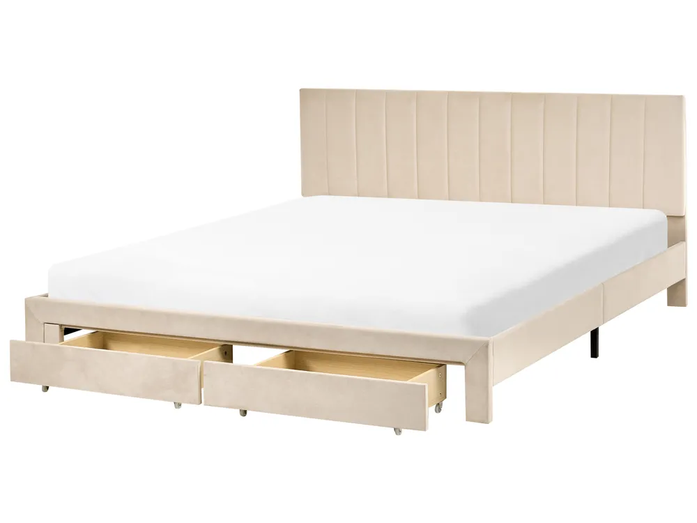 Bed with Storage Drawers Velvet LONZAC 180 x 200 cm (EU Super King ...