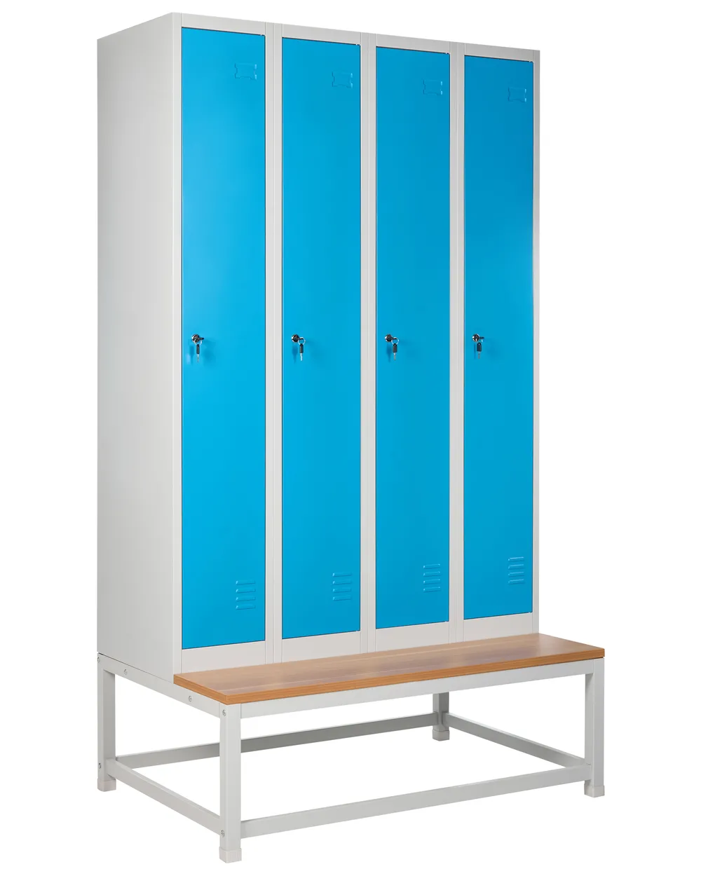 4-Door Storage Locker with Bench ATHLETE Metal Grey/ Blue | Beliani.nl