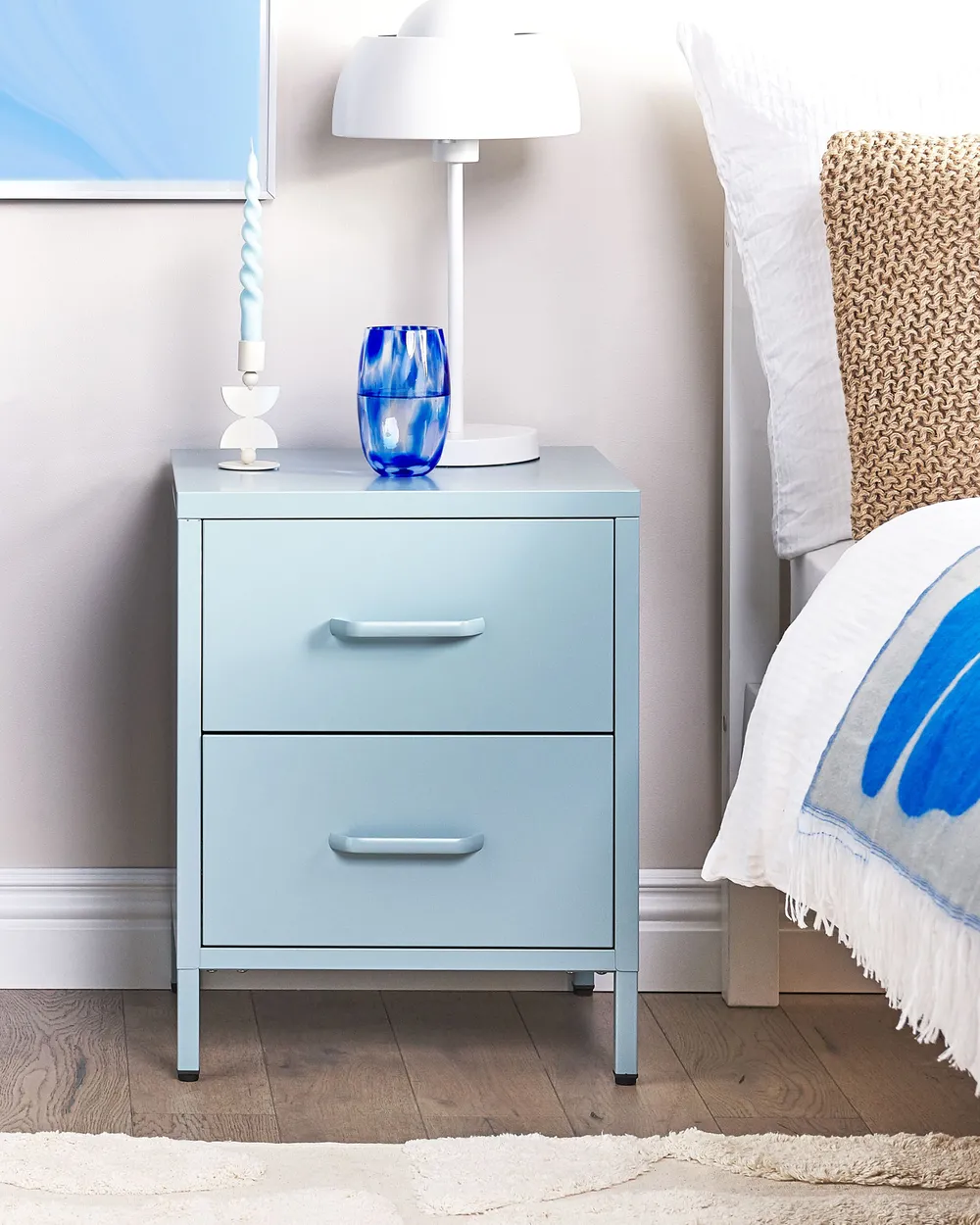 metal bedside table blue