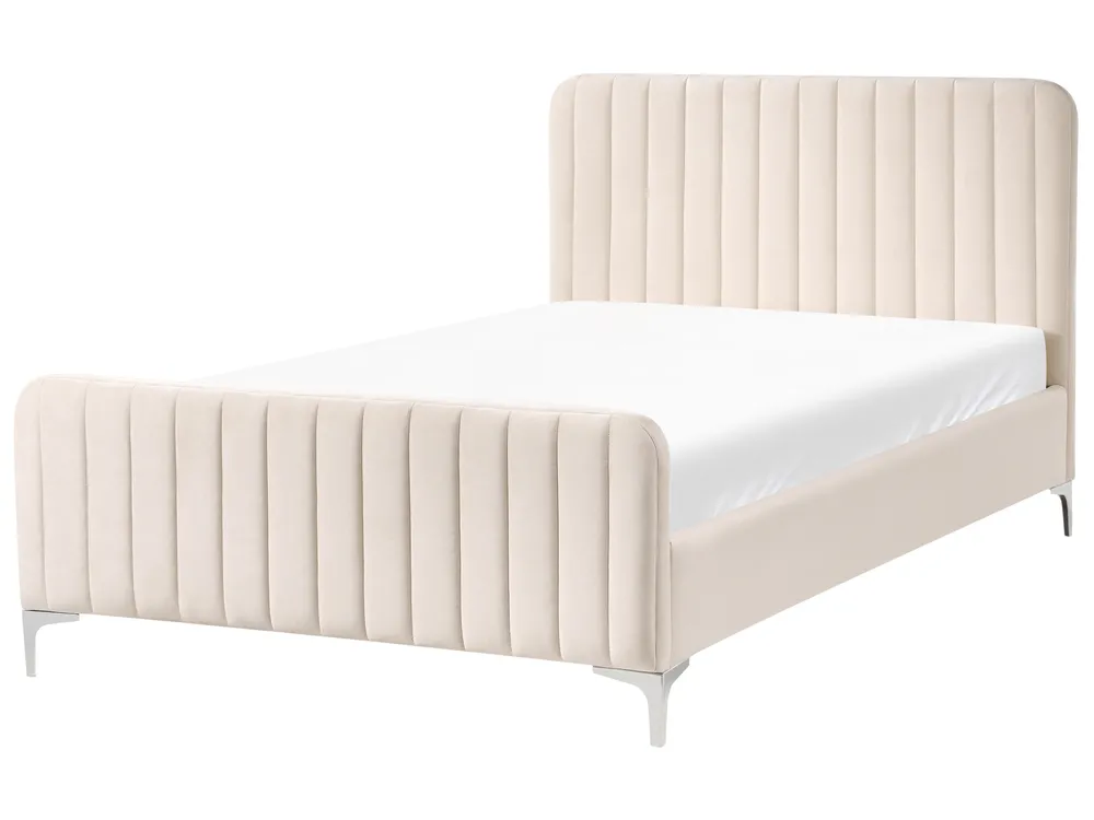 Bett mit Lattenrost Samtstoff LUNAN 180 x 200 cm Hellbeige | Beliani.ch
