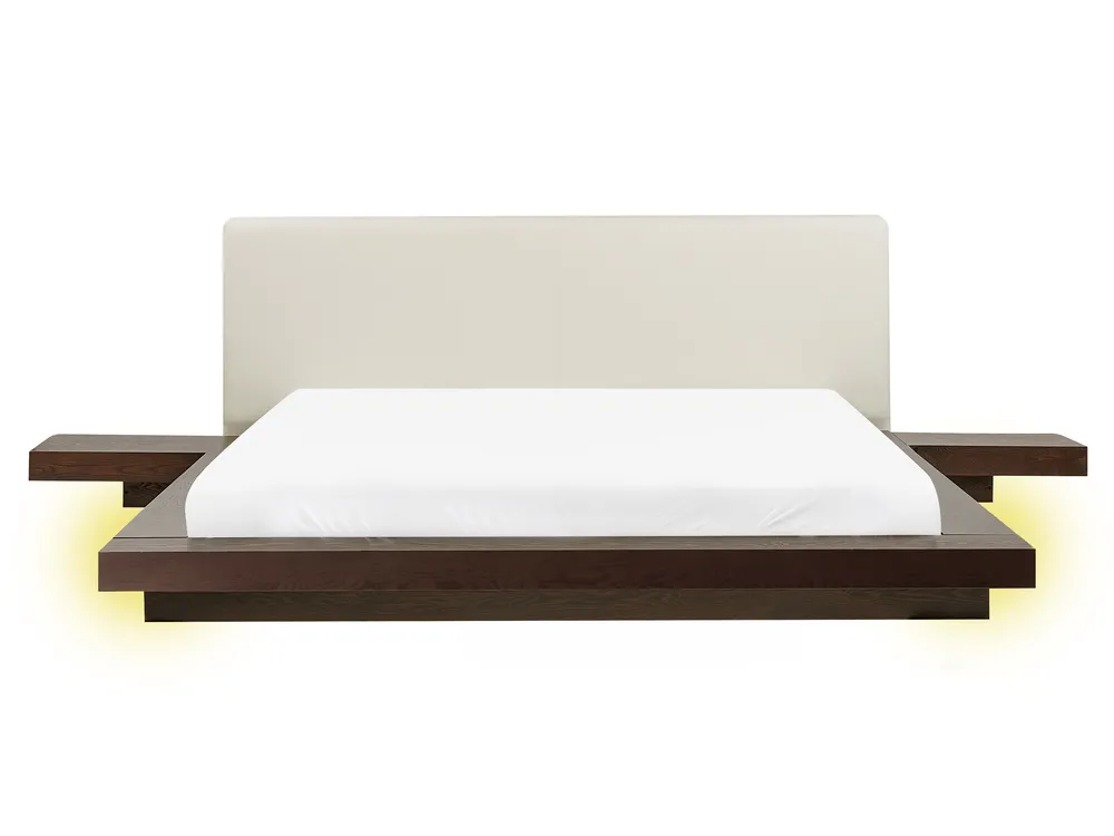 Bett mit LED Bouclé ZEN 160 x 200 cm LED Naturfarbene Esche | Beliani.ch