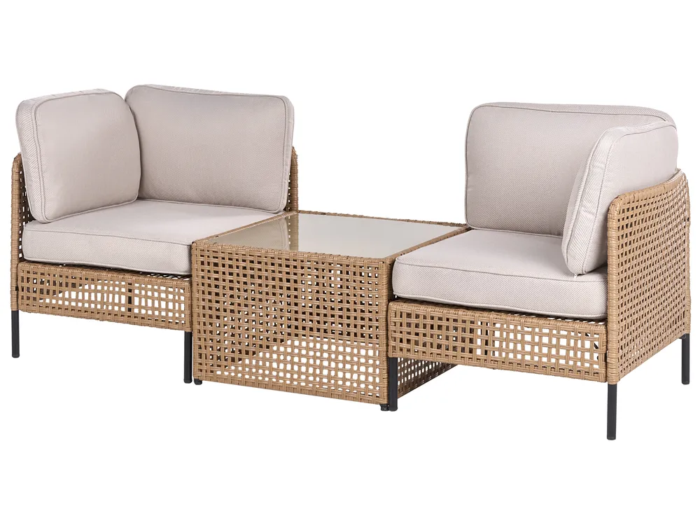 Gartensofa mit Tisch 2-Sitzer OMEGANA Polyrattan Hellbeige | Beliani.de