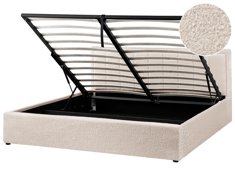 Bett mit Stauraum Bouclé MONTLAUR 160 x 200 cm Beige | Beliani.ch