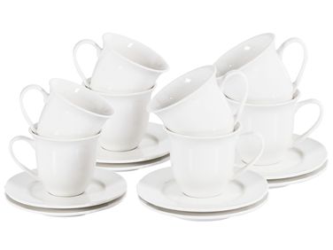 Tassen 8er Set mit Untertellern ELDERBERRY Porzellan Weiß | Beliani.de