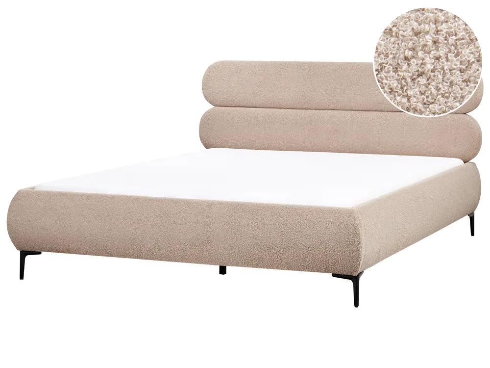 Bett mit Lattenrost Samtstoff LUNAN 180 x 200 cm Hellbeige | Beliani.ch