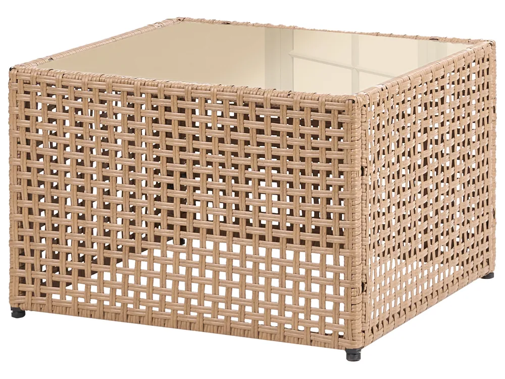 Outdoor Couchtisch OMEGANA 66 cm 66 cm Polyrattan Beige | Beliani.de