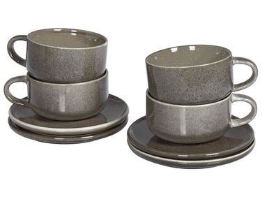 Tassen 4er Set mit Untertellern COSTMARY Steinzeug Grau | Beliani.de