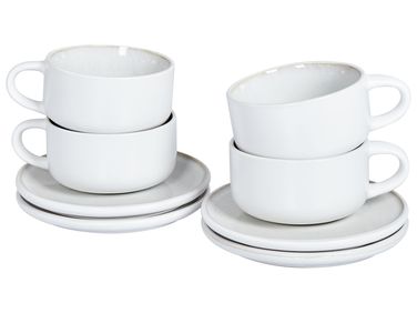 Tassen 4er Set mit Untertellern SESAME Steinzeug Cremeweiss | Beliani.ch