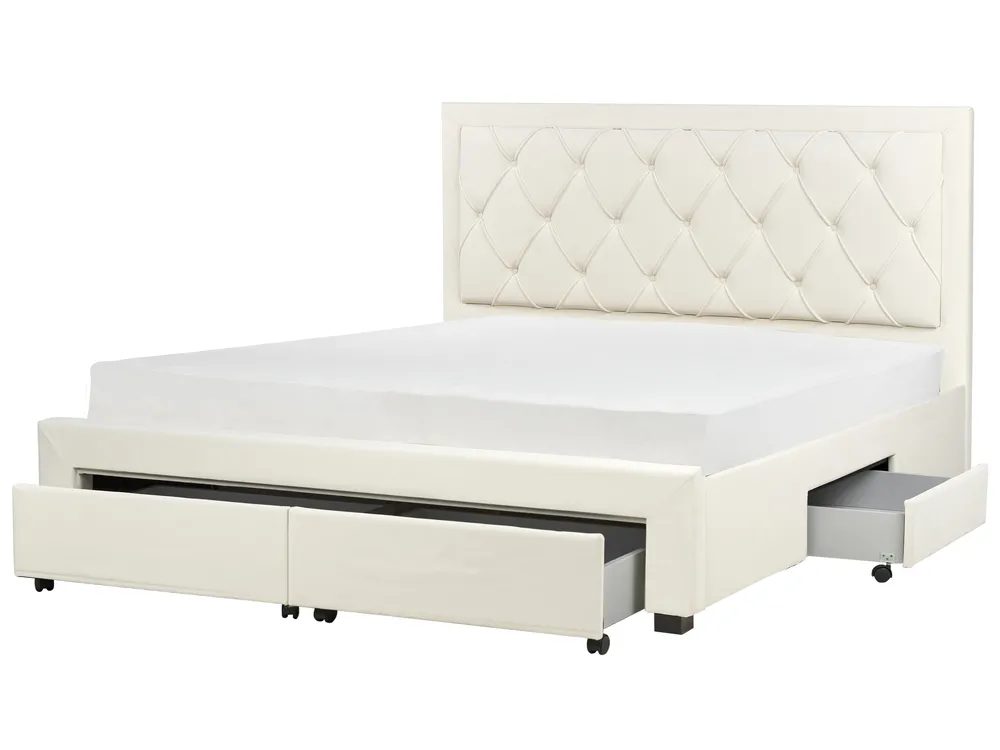 Bett mit Schubladen Samtstoff LIEVIN 140 x 200 cm Hellbeige | Beliani.de
