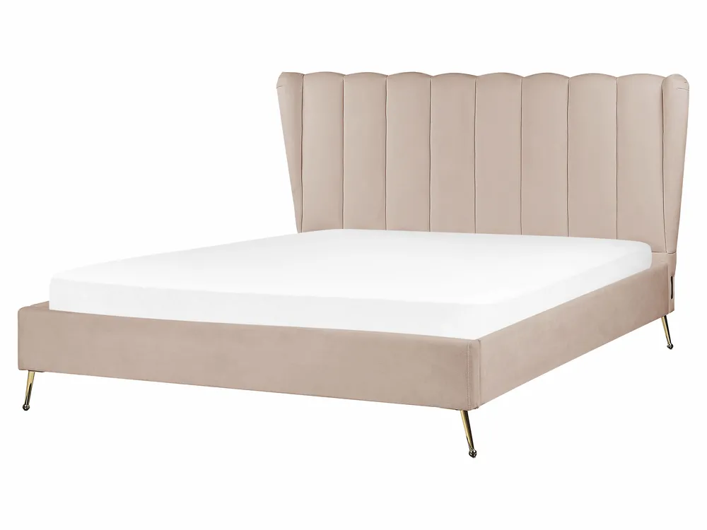 Bett mit Lattenrost Samtstoff ARETTE 160 x 200 cm Hellbeige | Beliani.de