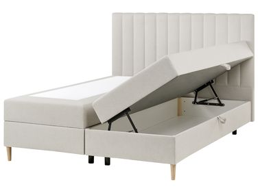 Pat boxspring cu depozitare OFFICER 160 x 200 cm Alb-murdar | Beliani.ro