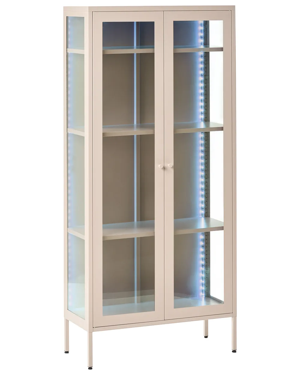 Glass Display Cabinet with LED HARTY Metal 80 cm Beige | Beliani.fi