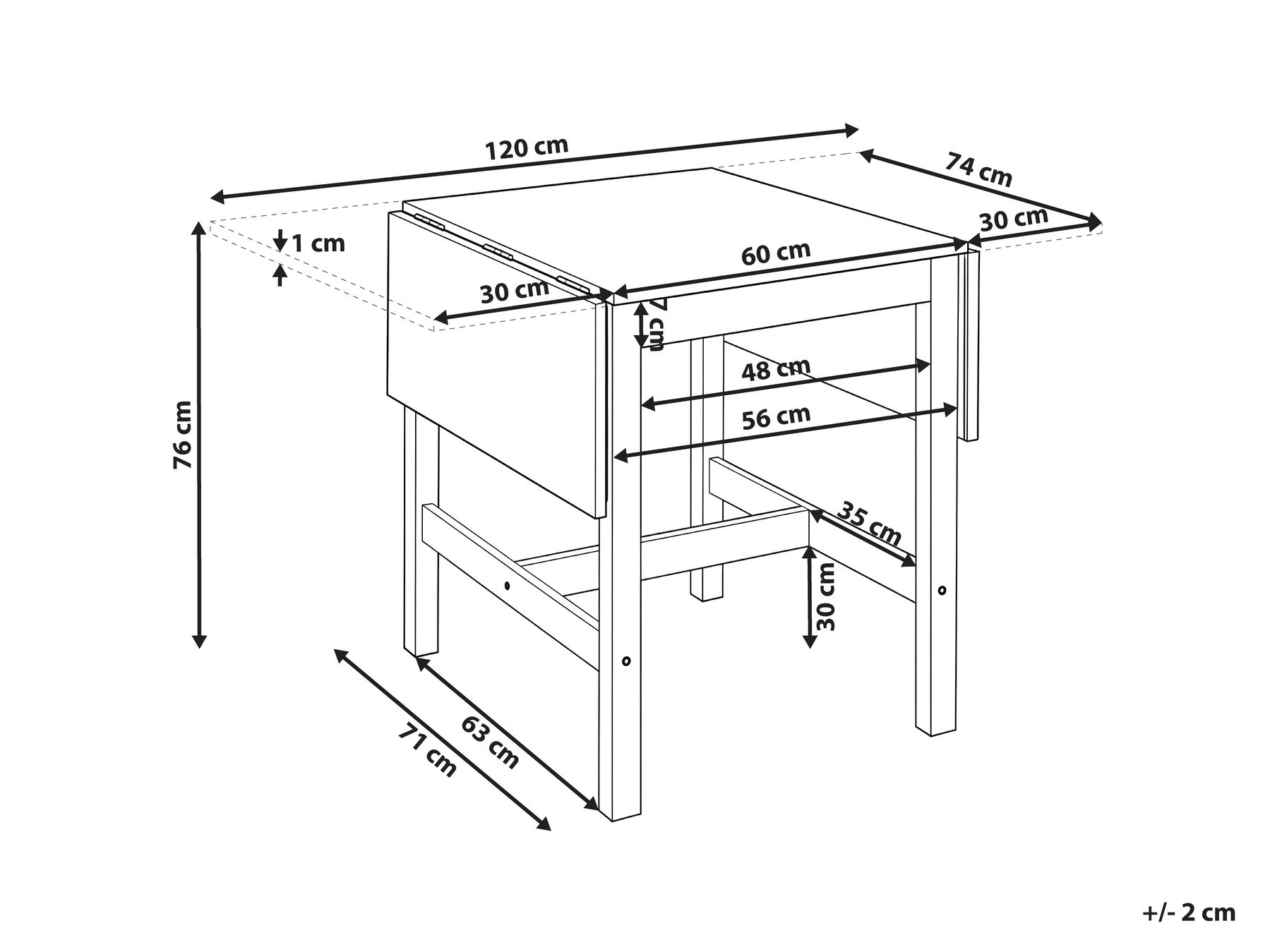 Table de salle à manger extensible VERA Blanc 60/120 cm 74 cm Bois de ...