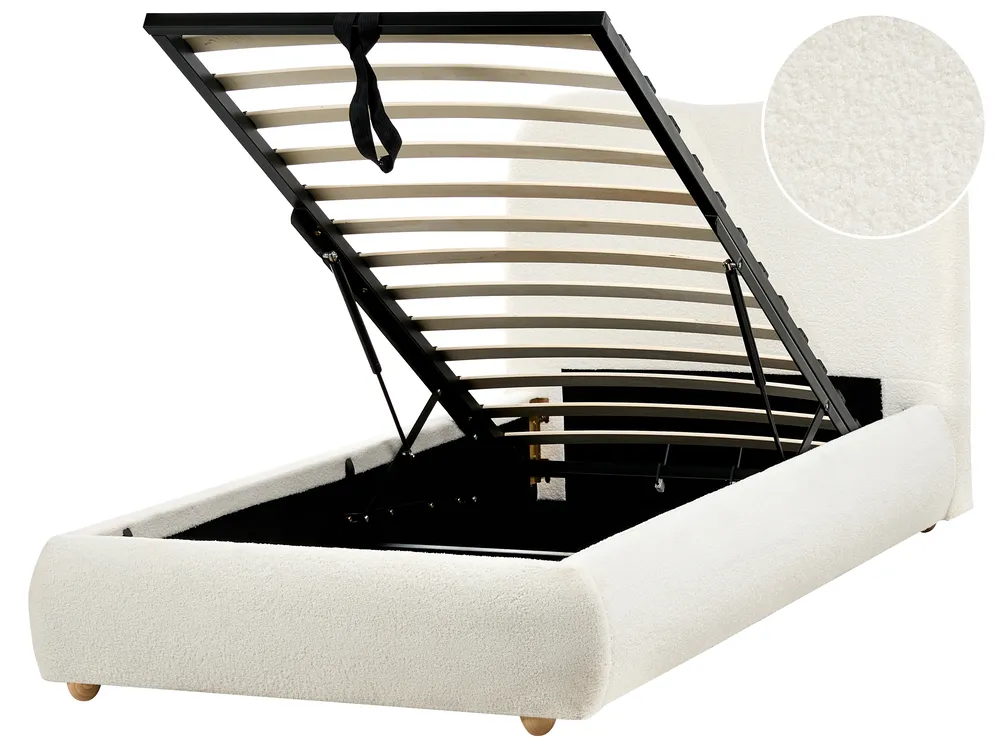 Bett mit Stauraum Bouclé BLAGNAC 90 x 200 cm Cremeweiß | Beliani.de