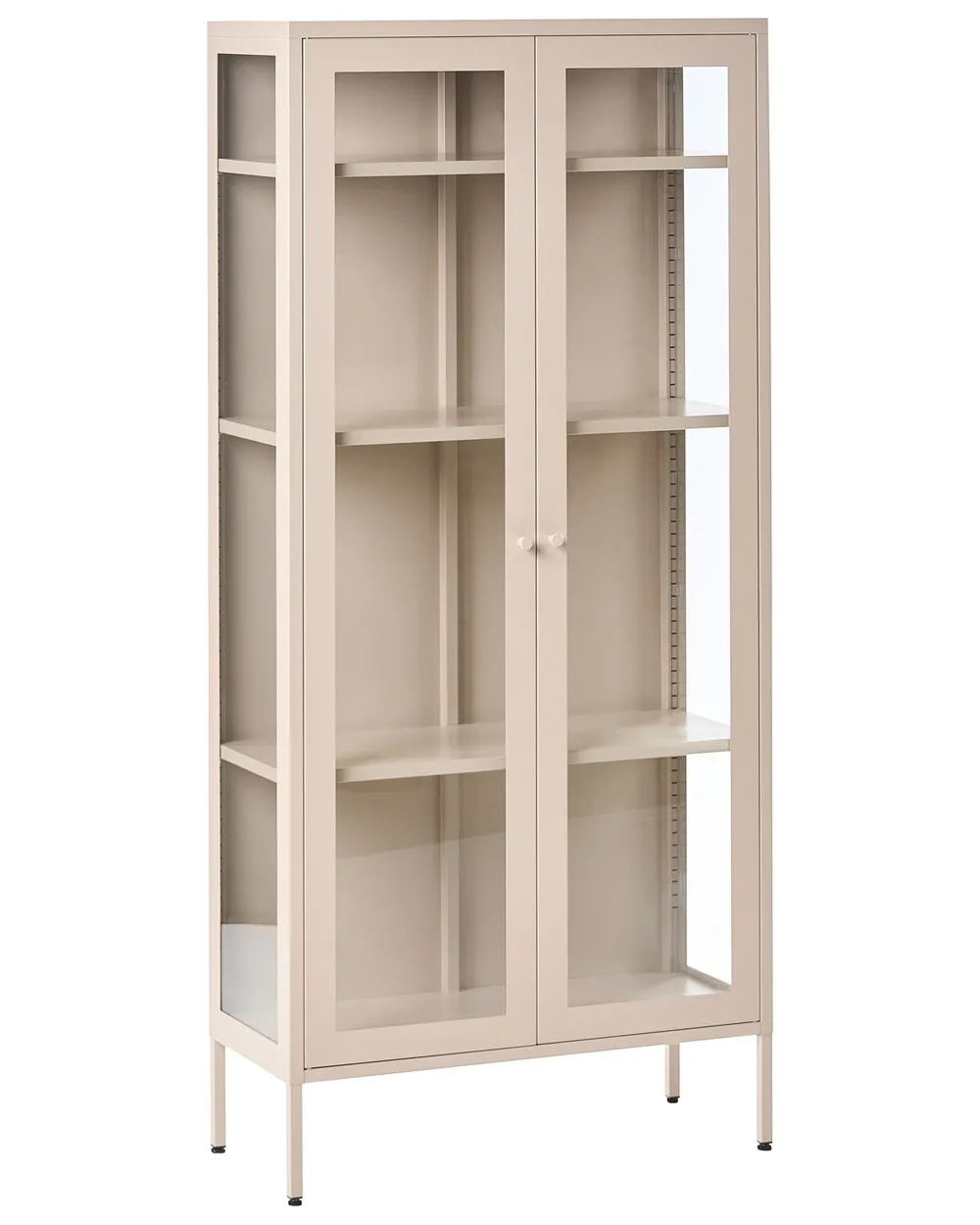 Glazen vitrinekast HARTY Metaal 80 cm Lichtbeige | Beliani.be