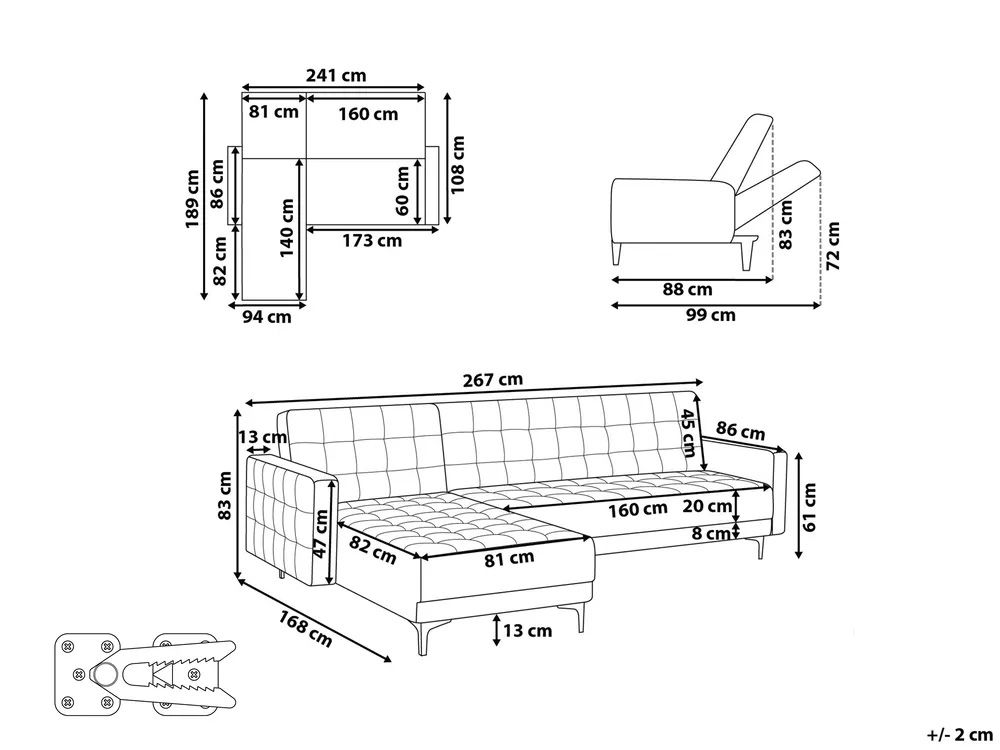 Modular Corner Sofa Bed 4 Seater ABERDEEN Fabric Taupe Right Hand ...