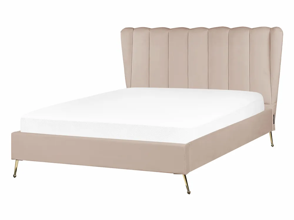 Bett mit Lattenrost Samtstoff MIRIBEL 140 x 200 cm Pastellrosa | Beliani.ch