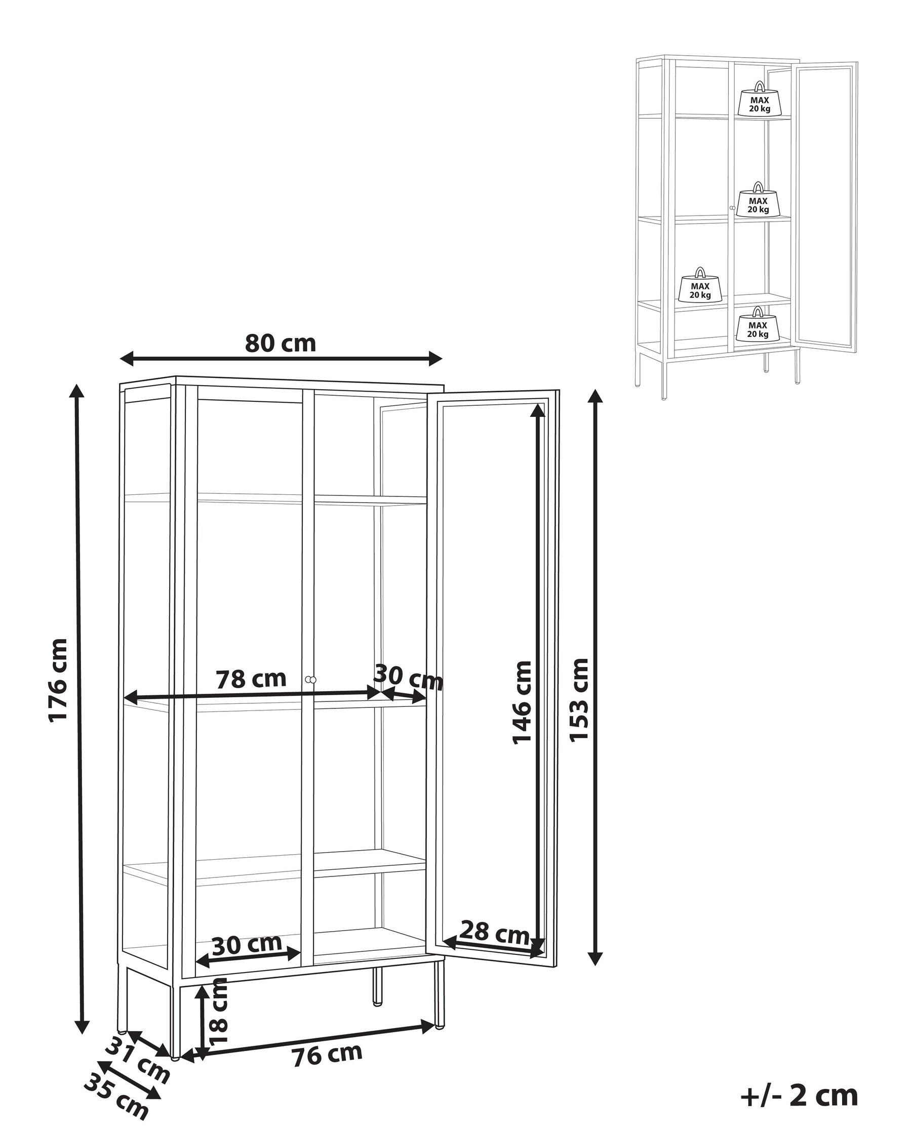Glass Display Cabinet with LED HARTY Metal 80 cm Beige | Beliani.fi