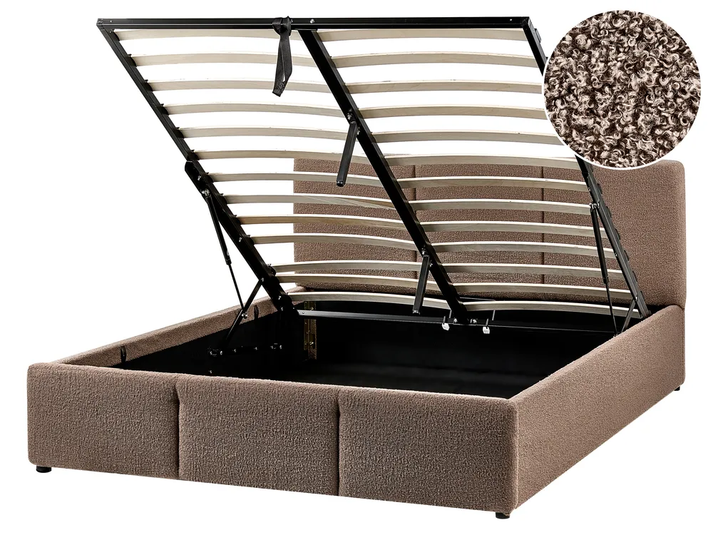 Bett mit Stauraum Bouclé MONTLAUR 160 x 200 cm Beige | Beliani.ch