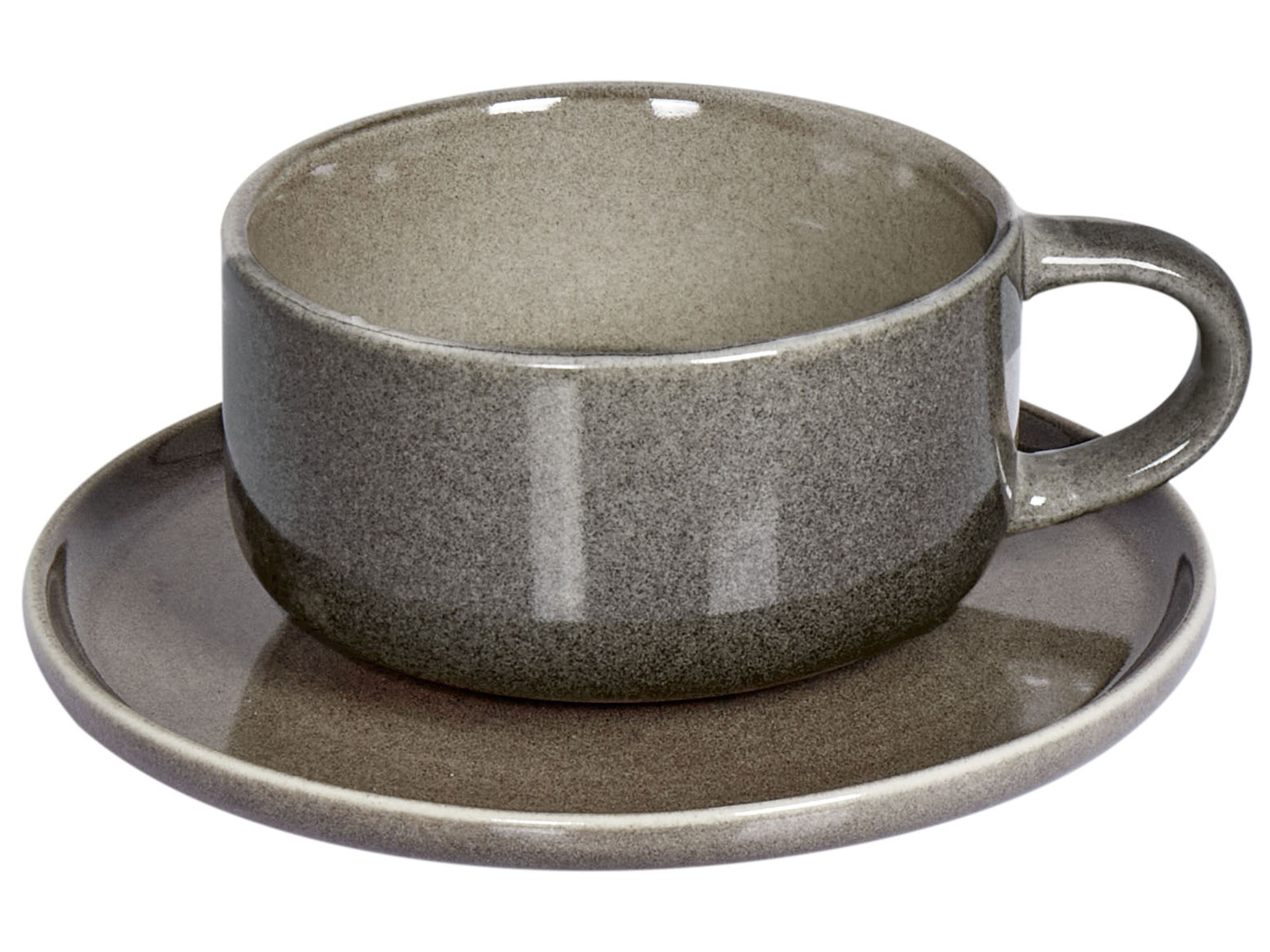 Tassen 8er Set mit Untertellern COSTMARY Steinzeug Grau | Beliani.ch