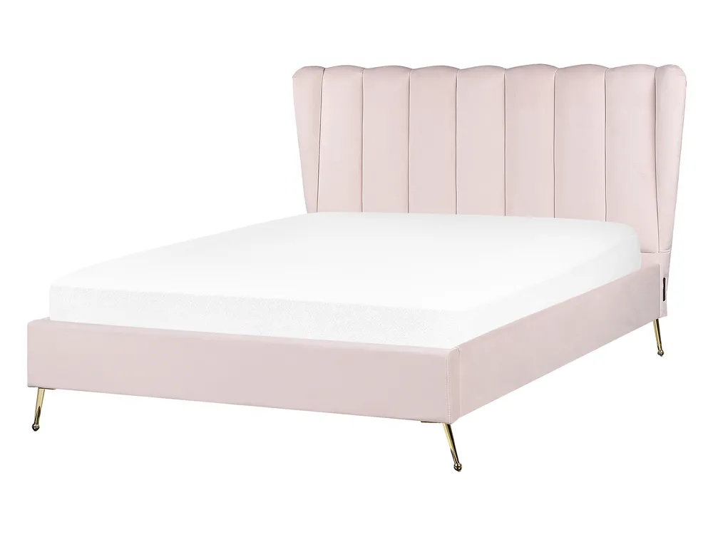 Bett mit Lattenrost Samtstoff MARVILLE 140 x 200 cm Pfirsichrosa ...