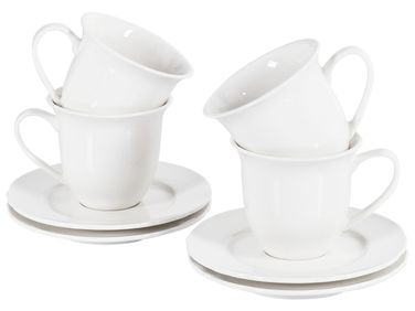Tassen 4er Set mit Untertellern ELDERBERRY Porzellan Weiss | Beliani.ch