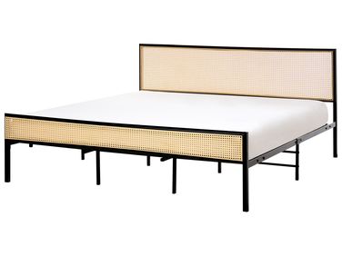 Pat cu lamele Ratan sintetic AVANTON 180 x 200 cm Negru | Beliani.ro