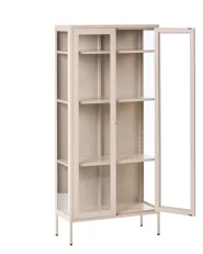 Glass Display Cabinet with LED HARTY Metal 80 cm Beige | Beliani.fi